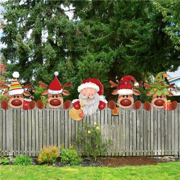 Holiday | 5 Pcs Christmas Fence Peeker Decoration Peeking Garden Yard ...
